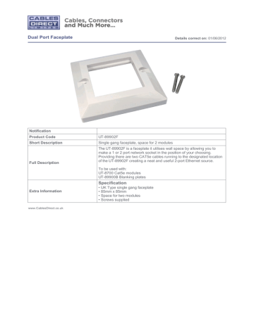 Cables Direct Dual Port Faceplate Datasheet | Manualzz