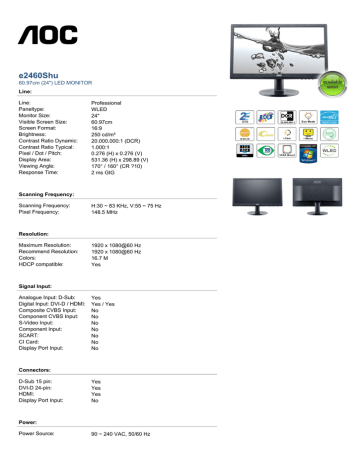 AOC E2460SHU Datasheet | Manualzz