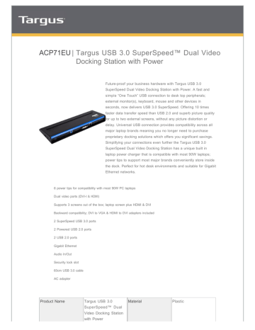 Targus USB 3.0 SuperSpeed Datasheet | Manualzz