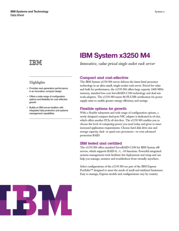 IBM System x 3250 M4 Datasheet | Manualzz