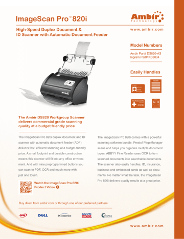 Ambir Technology ImageScan Pro 820i Datasheet | Manualzz
