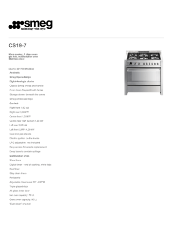 Smeg CS19-7 cooker Datasheet | Manualzz