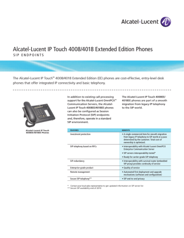 Alcatel-Lucent IP Touch 4018 Wired handset Grey Datasheet | Manualzz