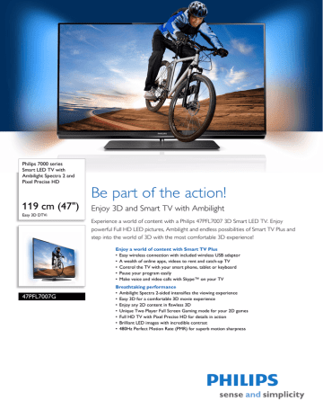 Philips 7000 series Smart LED TV 47PFL7007G Datasheet | Manualzz
