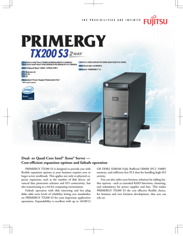 Fujitsu PRIMERGY TX200 S3 Datasheet | Manualzz