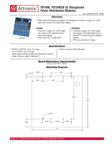 Altronix PD16W power distribution unit PDU Datasheet | Manualzz