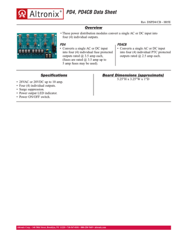Altronix PD4 power distribution unit PDU Datasheet | Manualzz