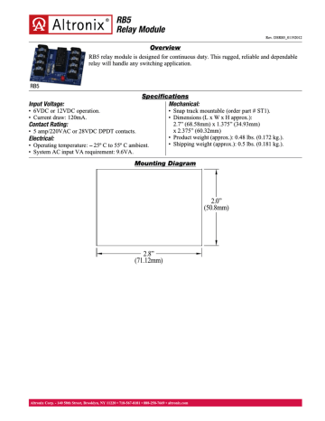 Altronix RB5 power relay Datasheet | Manualzz
