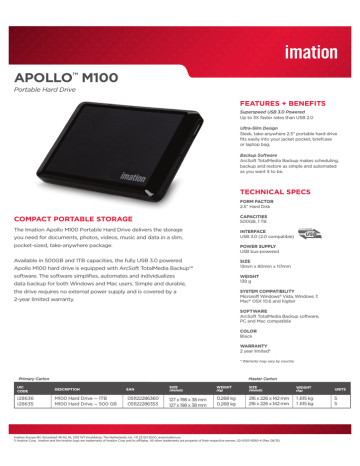 Imation Apollo M100 500GB Datasheet | Manualzz