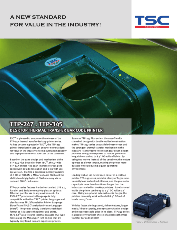 TSC TTP-345 label printer Datasheet | Manualzz