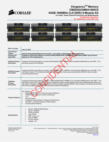 Corsair DDR3 64GB Datasheet | Manualzz