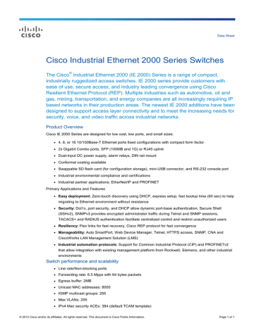 Cisco IE-2000-4TS-G-L network switch Data Sheet | Manualzz