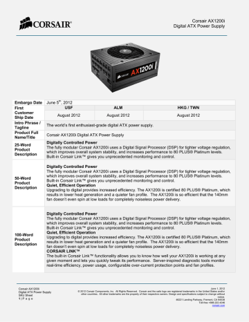 Corsair AX1200i Datasheet | Manualzz