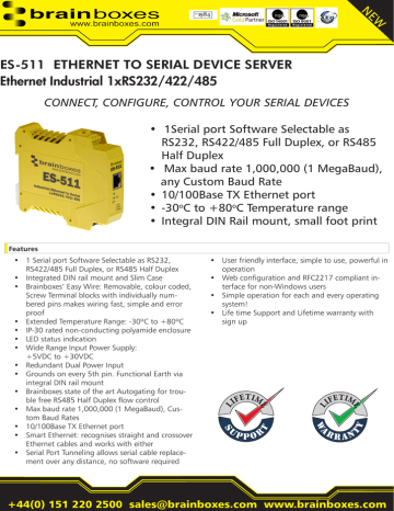 Brainboxes ES-511 serial server Datasheet | Manualzz
