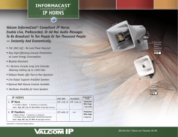 Valcom VIP-130L-GY-IC loudspeaker Datasheet | Manualzz