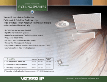 Valcom IP Ceiling Speaker Datasheet | Manualzz