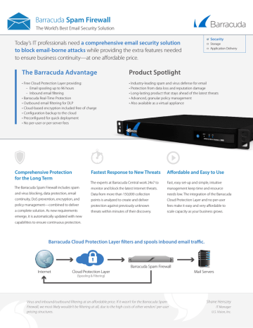 Barracuda Networks Spam & Virus Firewall 100 Datasheet | Manualzz