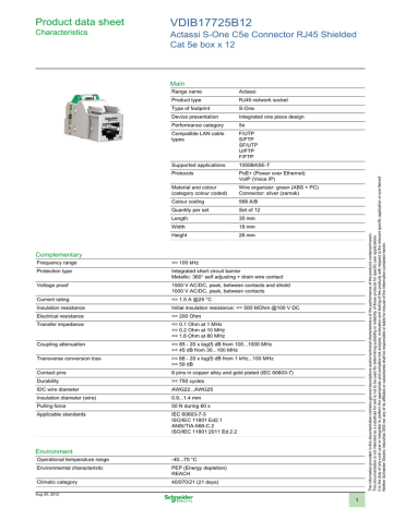 Schneider Cat5e RJ45 Connector Datasheet | Manualzz