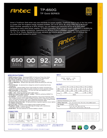 Antec 650W True Power Gold PSU Datasheet | Manualzz
