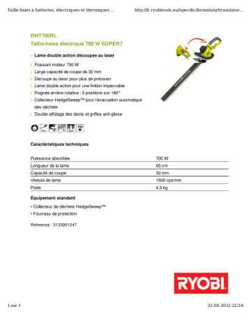 Ryobi RHT700RL Fiche technique | Manualzz