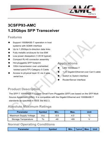 AMC Optics 3CSFP93-AMC network transceiver module Datasheet | Manualzz