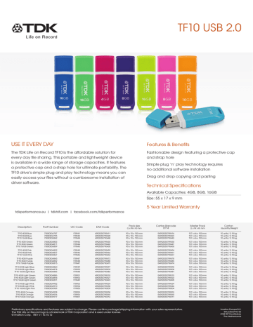 TDK TF10 4GB Datasheet | Manualzz