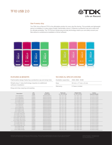 TDK TF10 4GB Datasheet | Manualzz