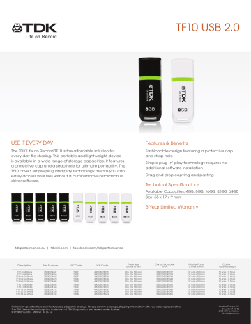 TDK TF10 4GB Datasheet | Manualzz
