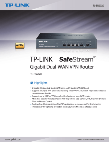 TP-LINK TL-ER6020 router Datasheet | Manualzz