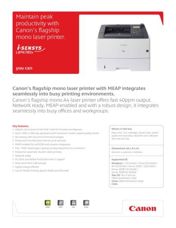 Canon i-SENSYS LBP6780x Datasheet | Manualzz