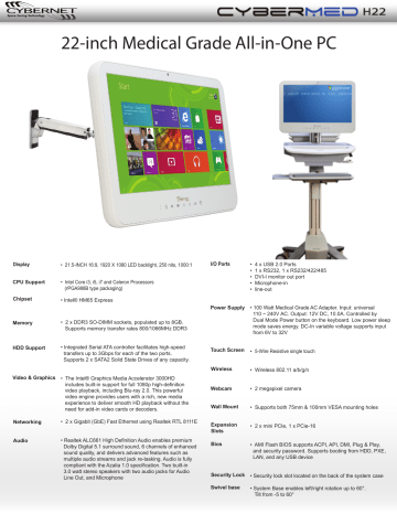 Cybernet Cybermed H22 Datasheet | Manualzz