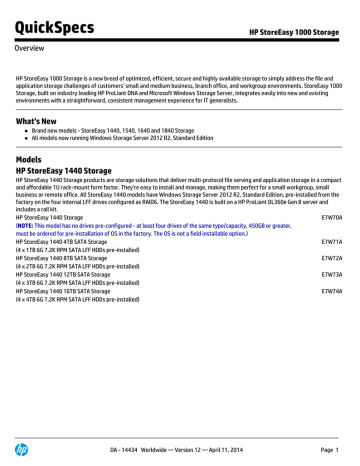 Hewlett Packard Enterprise StoreEasy 1630 42TB SAS Datasheet | Manualzz