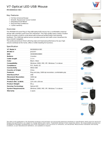 V7 Optical LED USB Mouse Datasheet | Manualzz