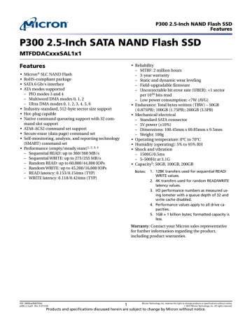 Crucial Micron P300 50GB SATA Datasheet | Manualzz
