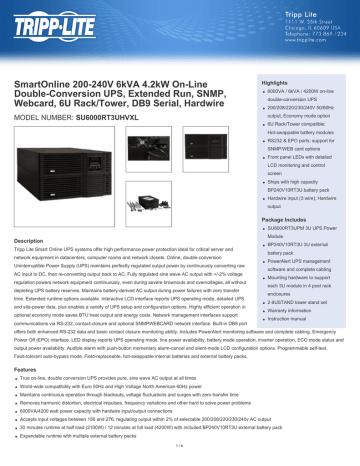 Tripp Lite SmartOnline 200-240V 6kVA 4.2kW On-Line Double-Conversion ...
