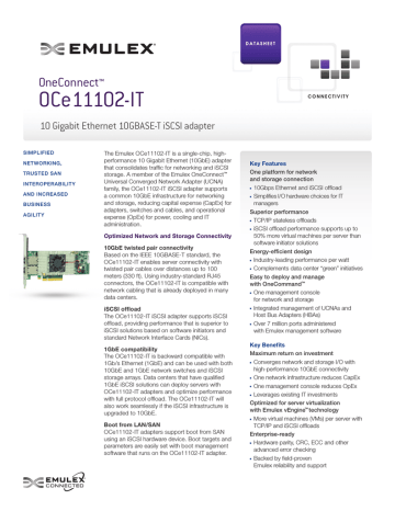 Emulex OneConnect OCe11102-IT Datasheet | Manualzz