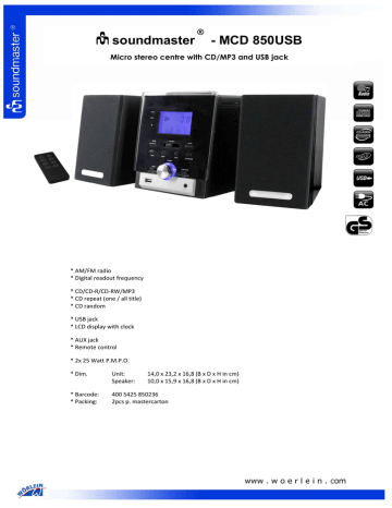 Soundmaster MCD 850 Datasheet | Manualzz