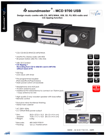 Soundmaster MCD9700 home audio set Datasheet | Manualzz