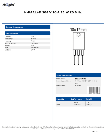 Fixapart BDX33C-MBR Datasheet | Manualzz