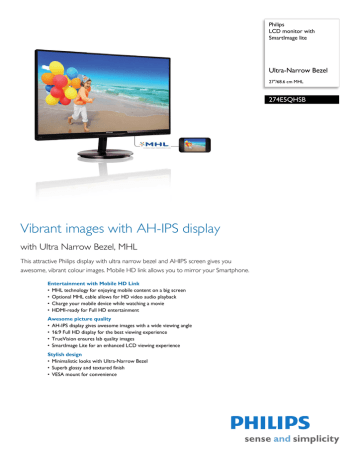 Philips LCD monitor with SmartImage lite 274E5QHSB Datasheet | Manualzz