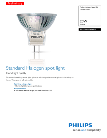 Philips Halogen Spot 12V 871150064989825 Datasheet | Manualzz