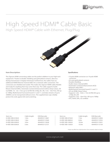 Zignum HDMI Datasheet | Manualzz