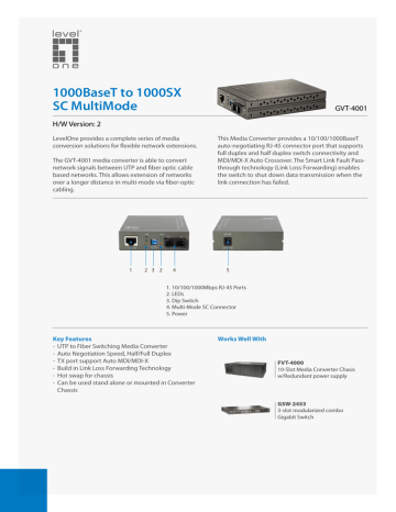 LevelOne 10/100/1000BASE-T to 1000BASE-SX MMF SC Converter Datasheet | Manualzz