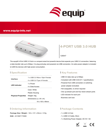 Equip USB 3.0 Hub, 4-Port Datasheet | Manualzz