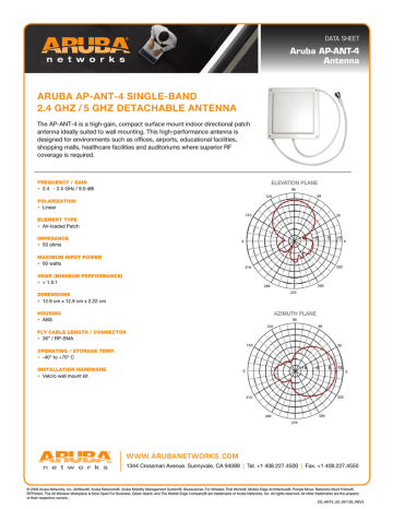 Aruba AP-ANT-4 network antenna Datasheet | Manualzz