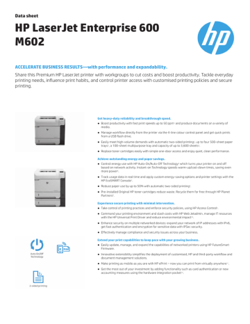 HP LaserJet Enterprise 600 M602dn Datasheet | Manualzz