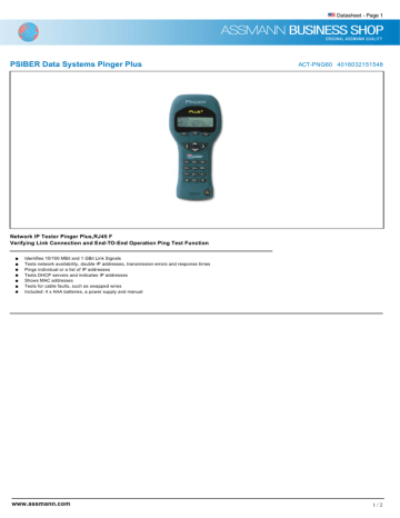 ASSMANN Electronic Pinger Plus Datasheet | Manualzz