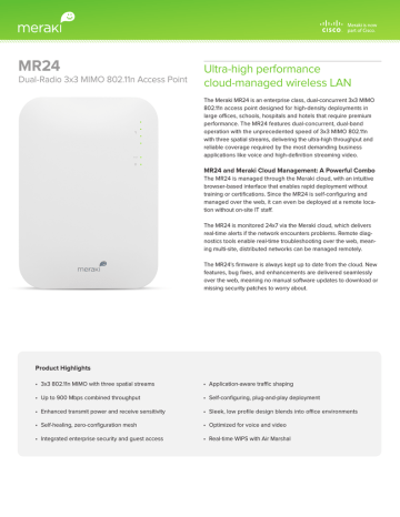 Meraki MR24 Datasheet | Manualzz