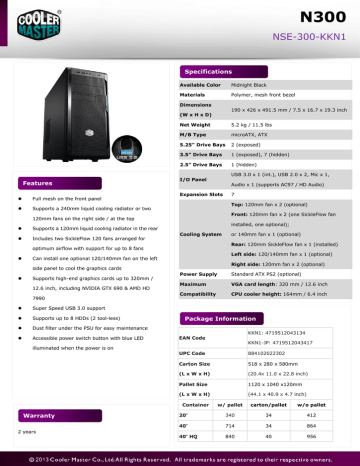 Cooler Master N300 Datasheet | Manualzz