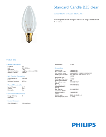 Philips Standard 60W Datasheet | Manualzz